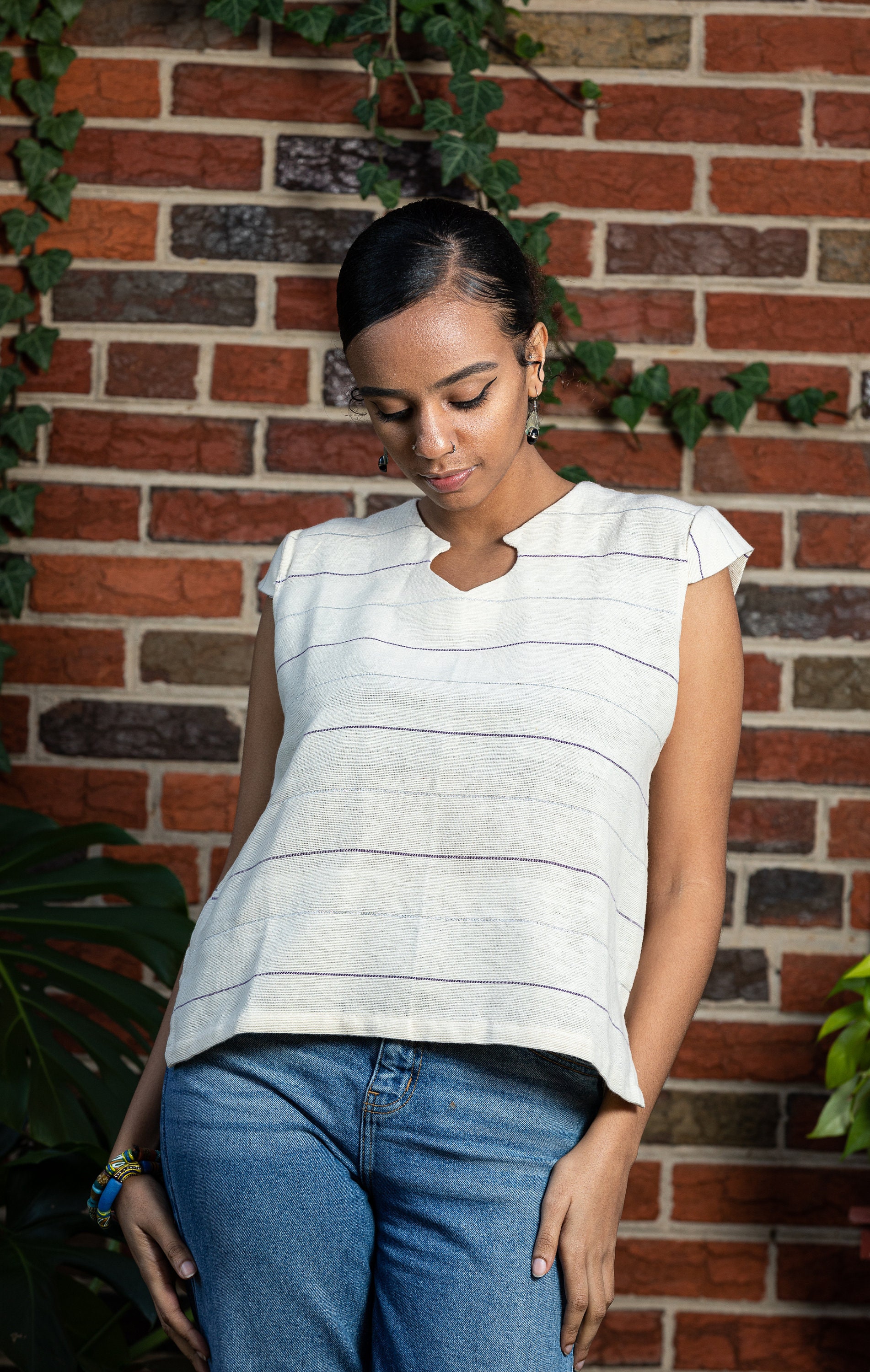 Striped Cotton Top With Heart-shaped Neck - Etsy