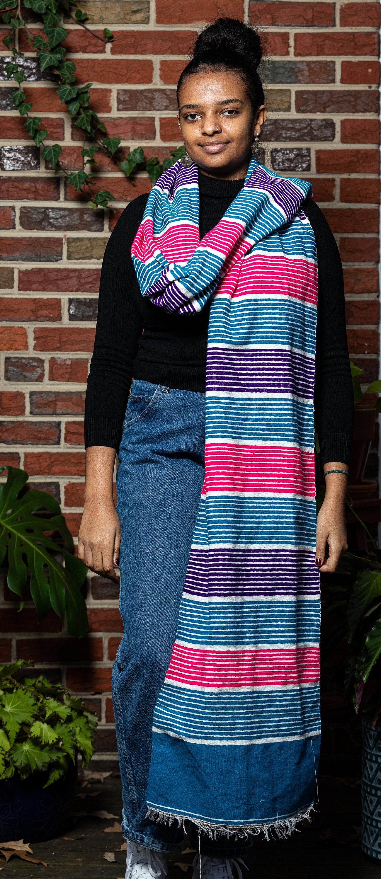 Bahir Dar Scarf Handwoven Cotton Scarf Blues and Pinks - Etsy