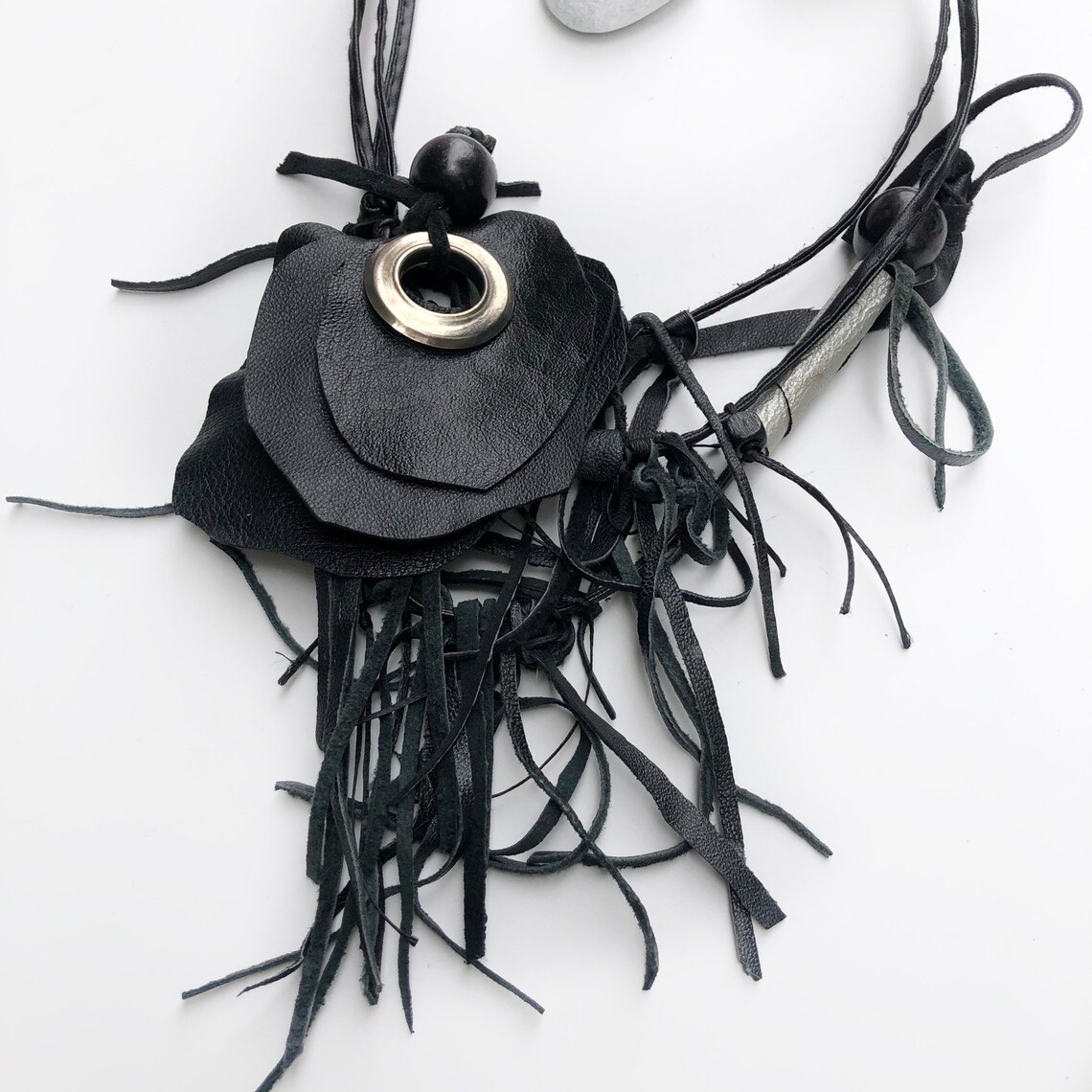 Chunky Black Leather Bib Necklace, Festival Jewelry, Handmade Leather ...