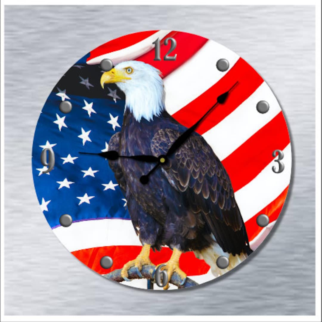 American Bald Eagle Wall Clock Weathered Wall Clock 18 or 24 - Etsy