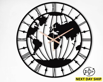 World Map Large Wall Clock - Etsy