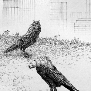 Tree With Birds Cross-hatching Art Print 420x297mm 16.5x11.7 Inches ...