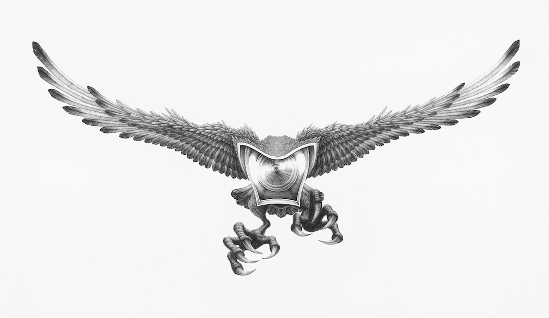 Eagle With CCTV Camera as Head Art Print: Surreal Cross-hatching ...