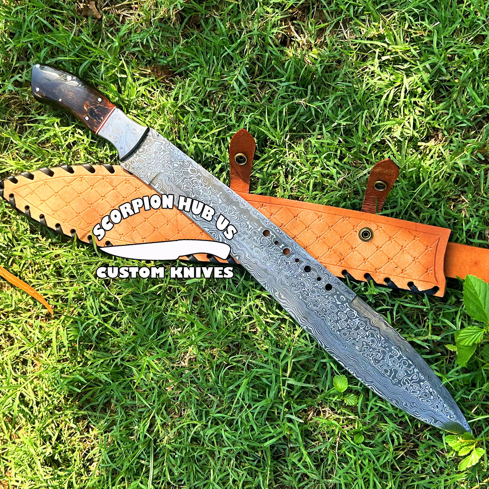 Custom Machete Knife Hunting Damascus Knife Full Tang Outdoor Camping ...