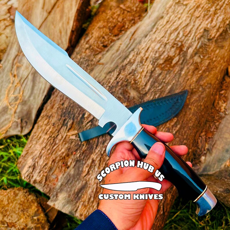 Custom Bowie Knife Handmade Hunting Knife Steel Blade Sharped Edge Bull ...