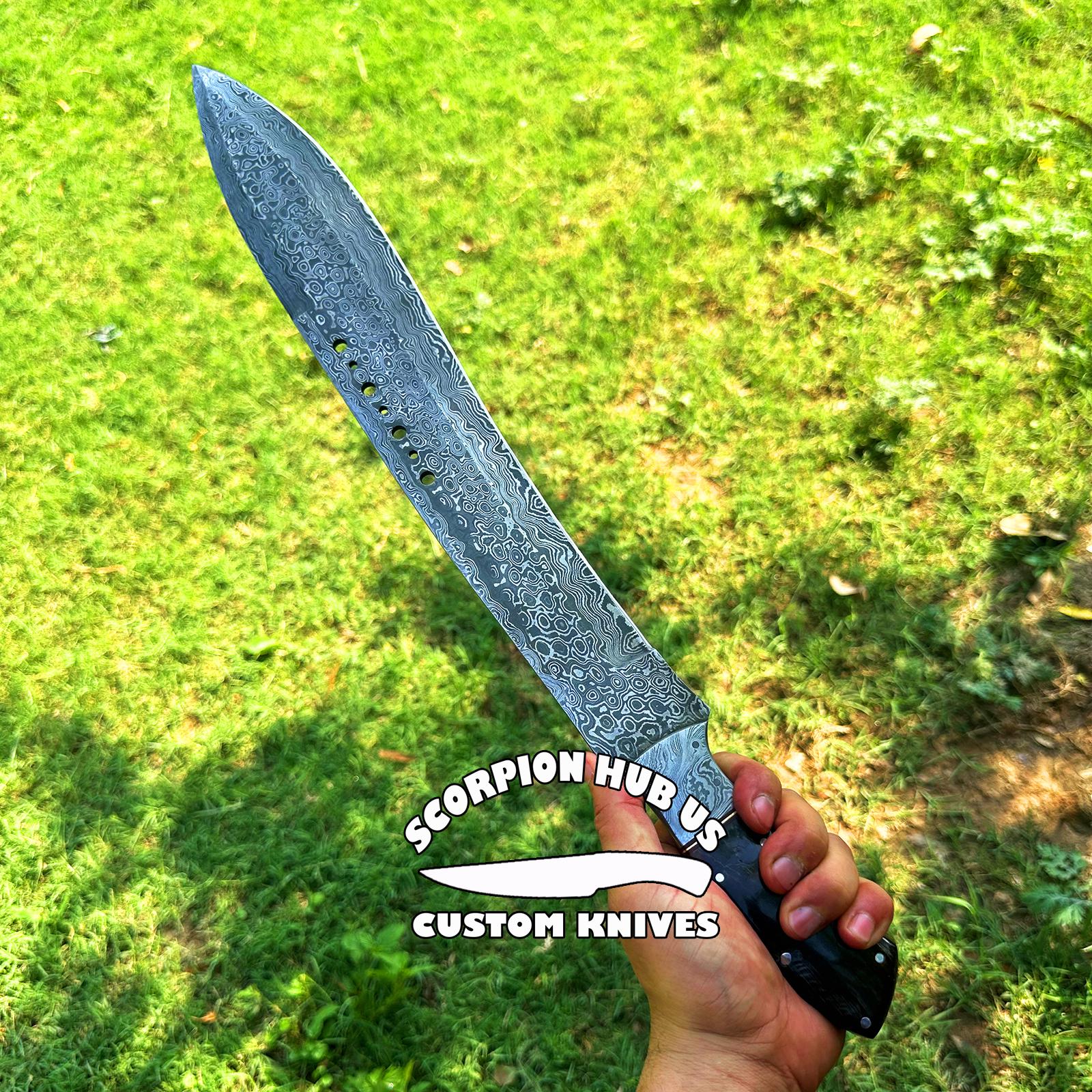 Custom Machete Knife Hunting Damascus Knife Full Tang Outdoor Camping ...