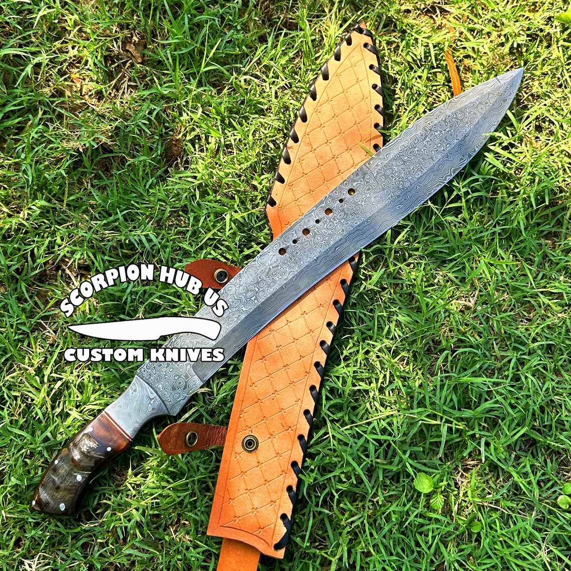 Custom Machete Knife Hunting Damascus Knife Full Tang Outdoor Camping ...