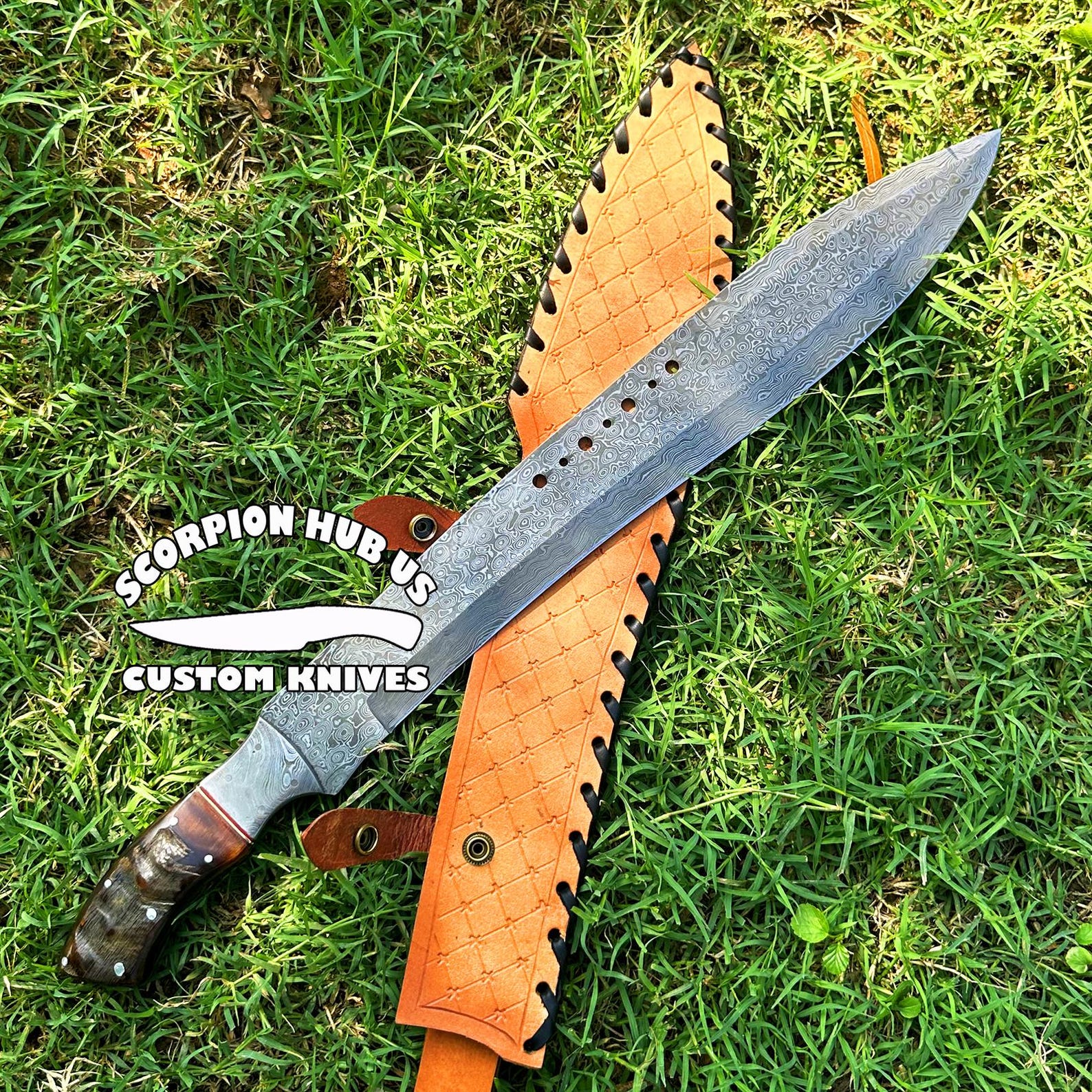 Custom Machete Knife Hunting Damascus Knife Full Tang Outdoor Camping ...