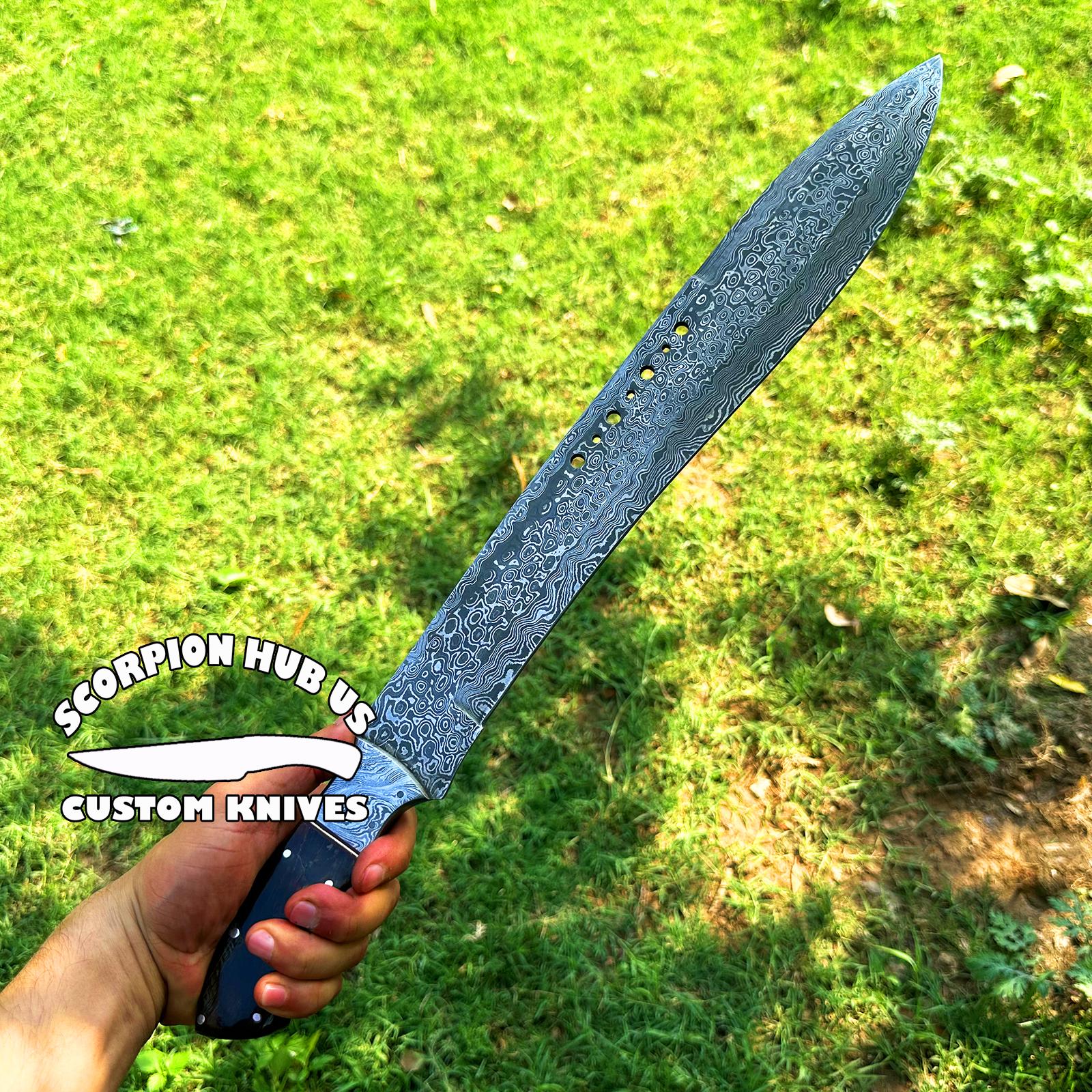 Custom Machete Knife Hunting Damascus Knife Full Tang Outdoor Camping ...