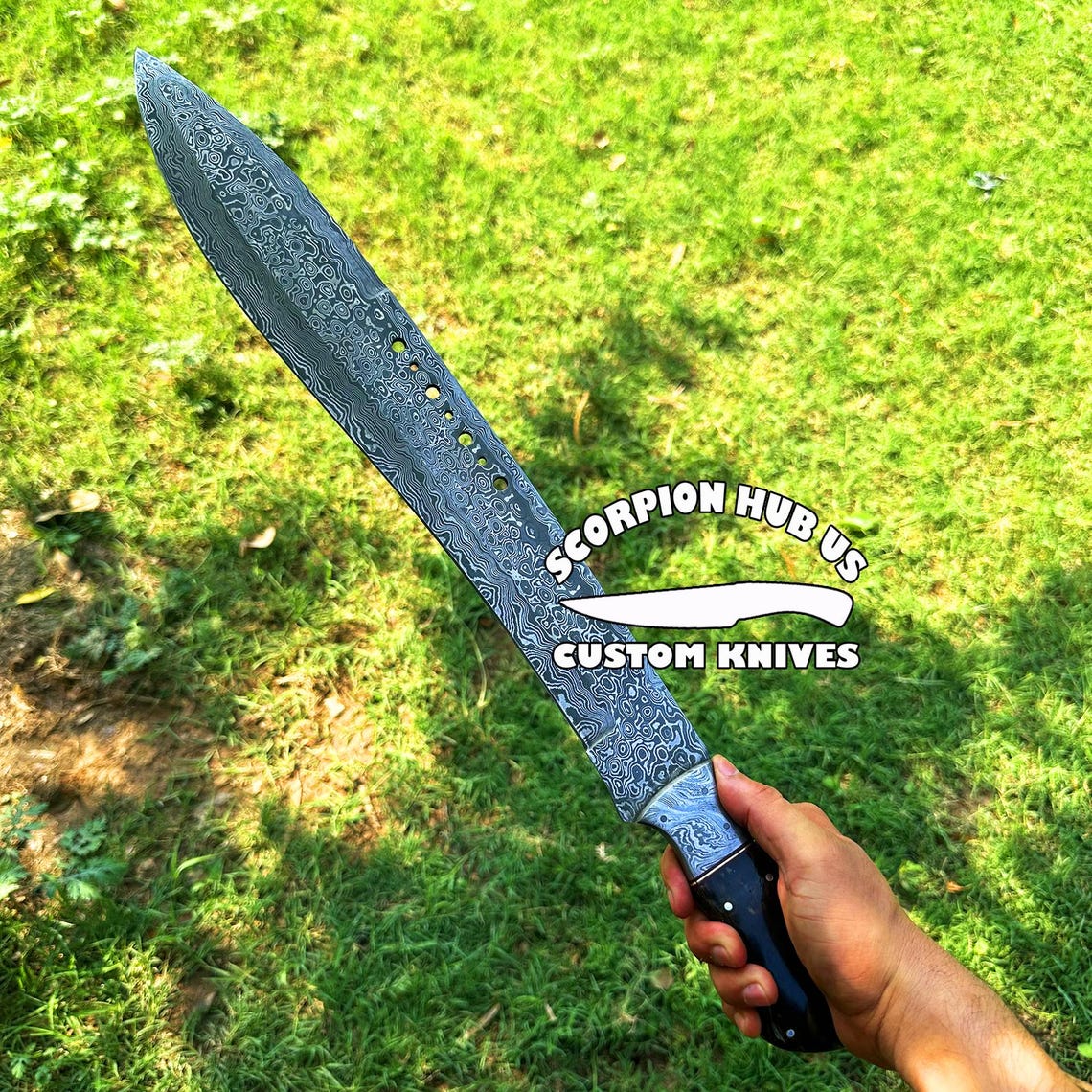 Custom Machete Knife Hunting Damascus Knife Full Tang Outdoor Camping ...