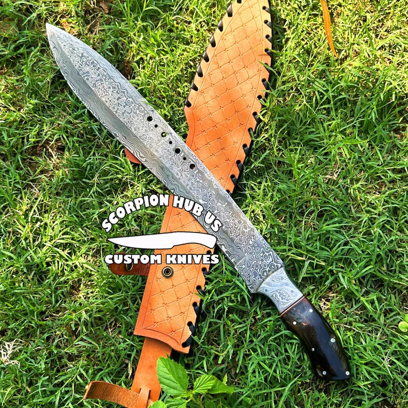 Custom Machete Knife Hunting Damascus Knife Full Tang Outdoor Camping ...