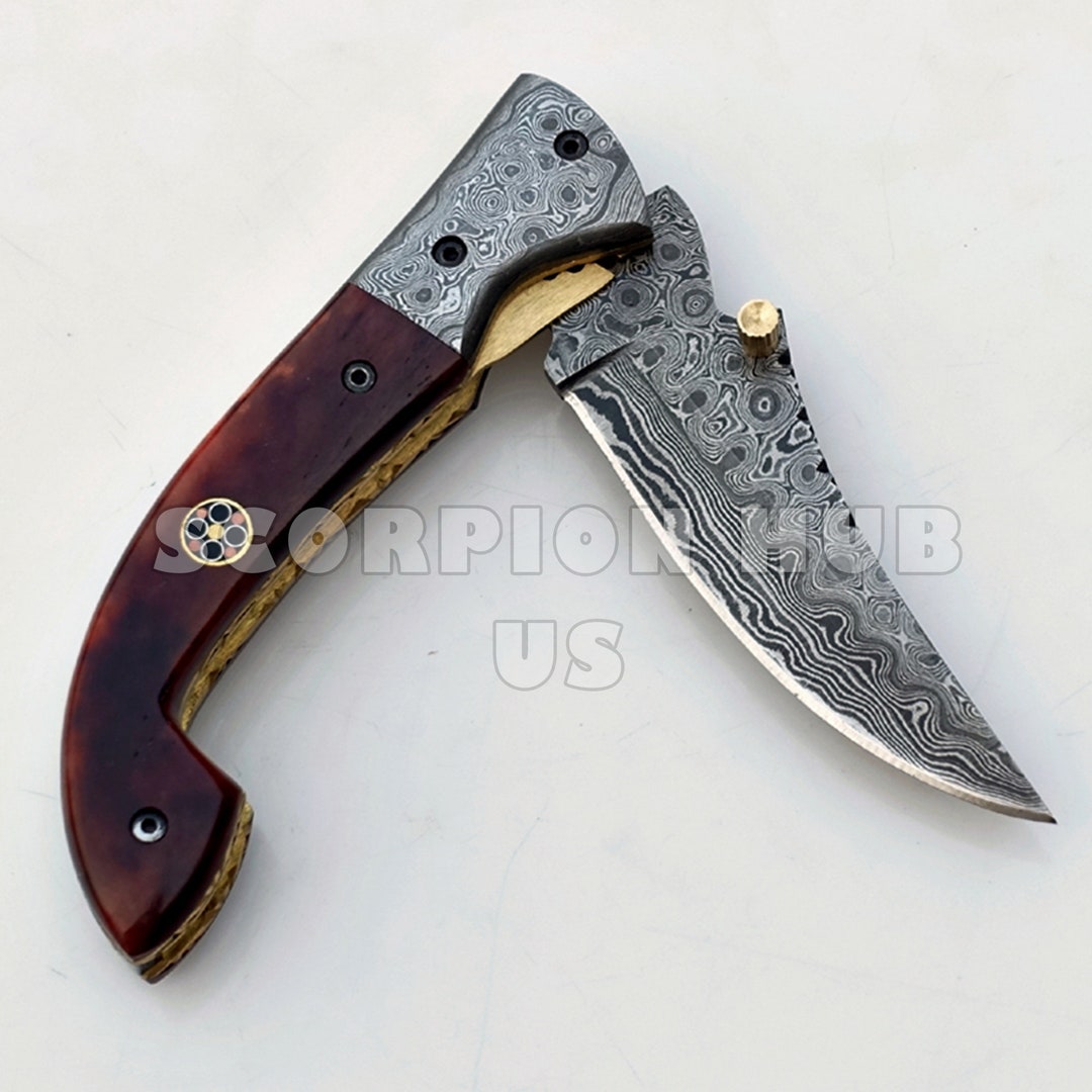 Damascus Folding Pocket Knife Sharp Steel Blade EDC Special - Etsy