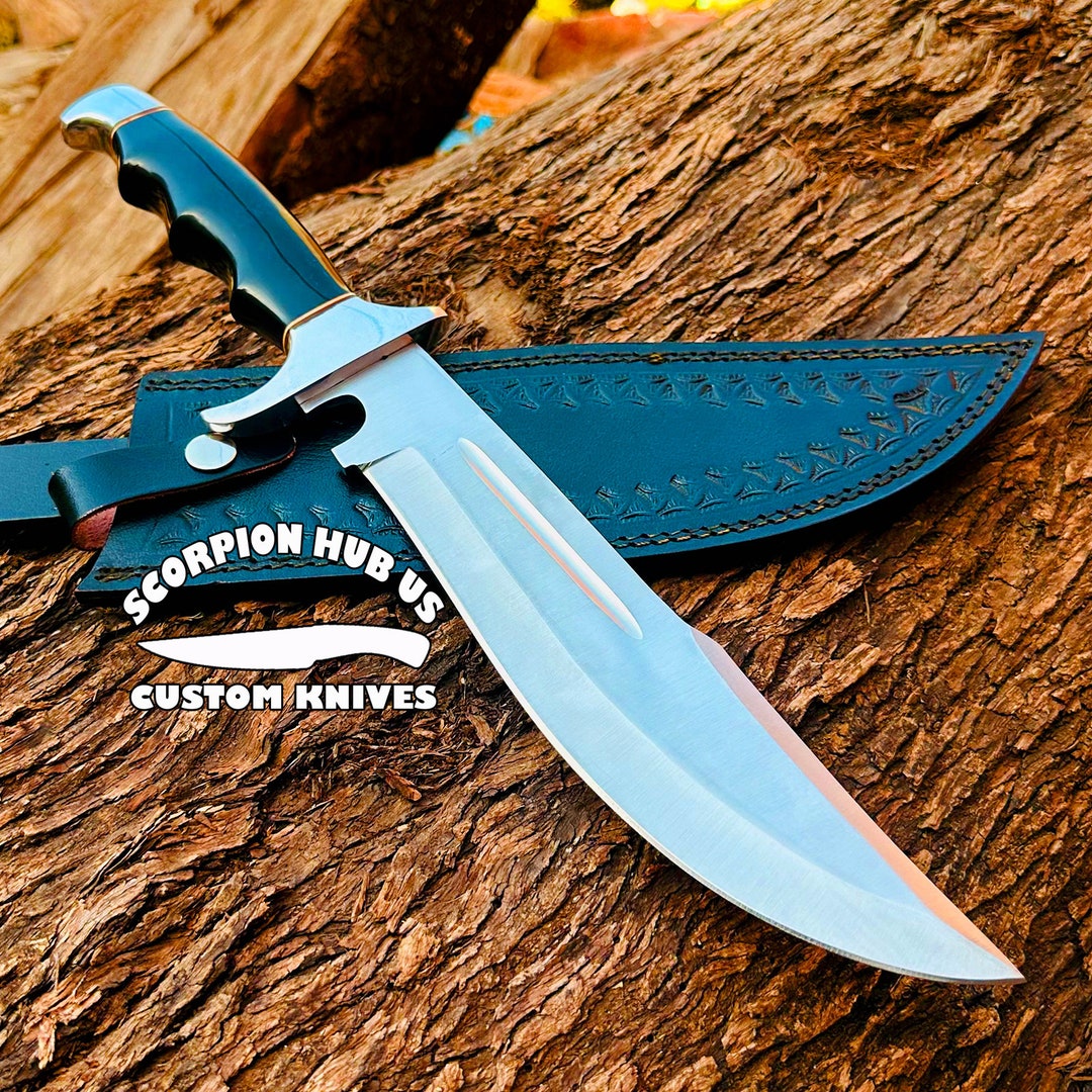 Custom Bowie Knife Handmade Hunting Knife Steel Blade Sharped Edge Bull ...