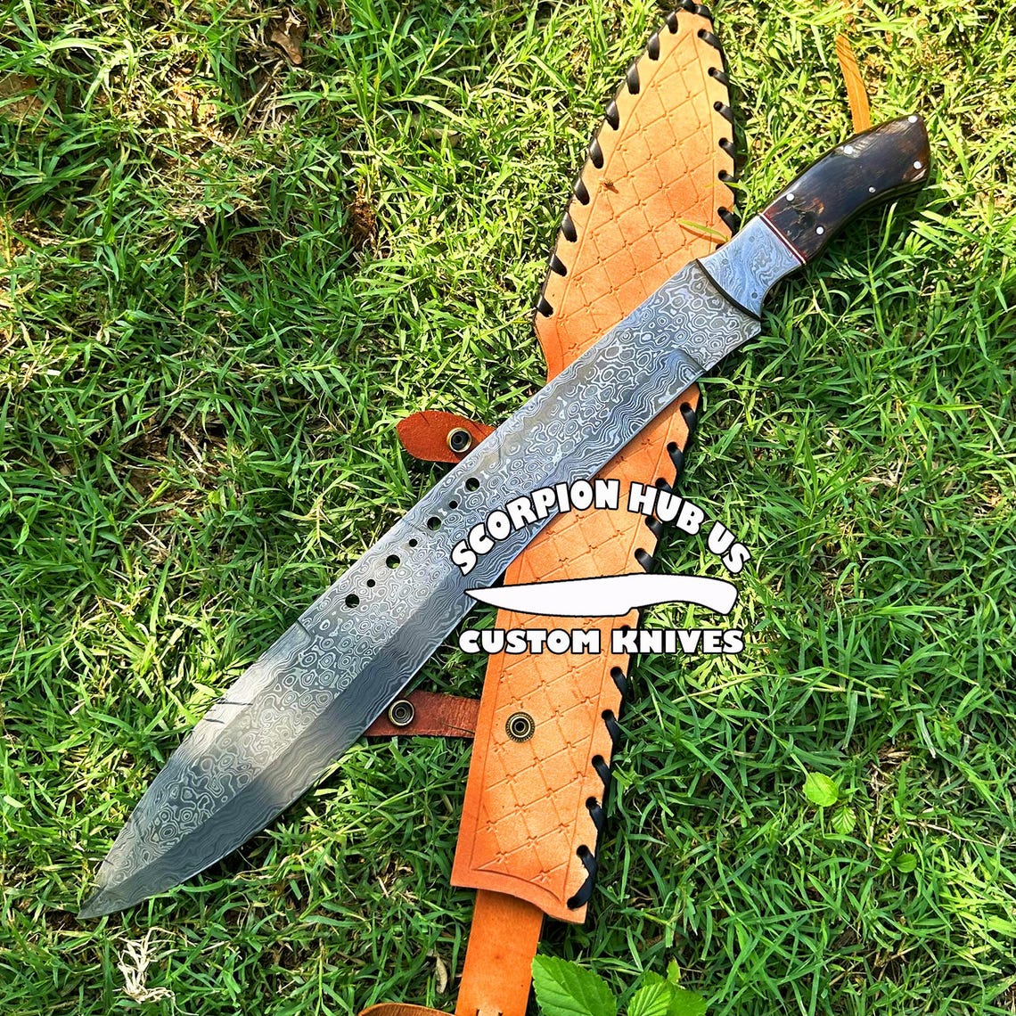 Custom Machete Knife Hunting Damascus Knife Full Tang Outdoor Camping ...