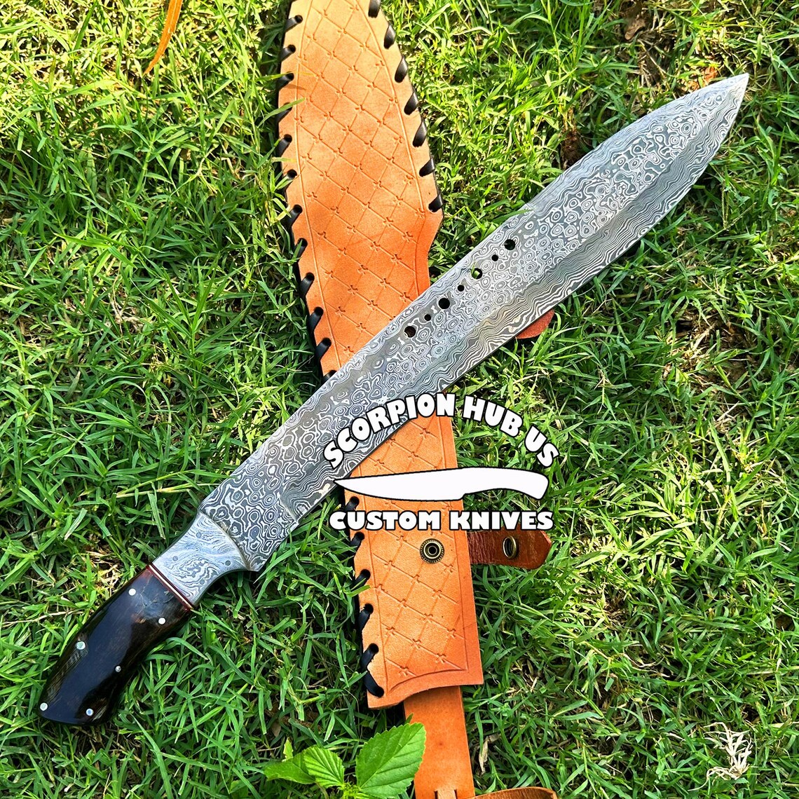 Custom Machete Knife Hunting Damascus Knife Full Tang Outdoor Camping ...