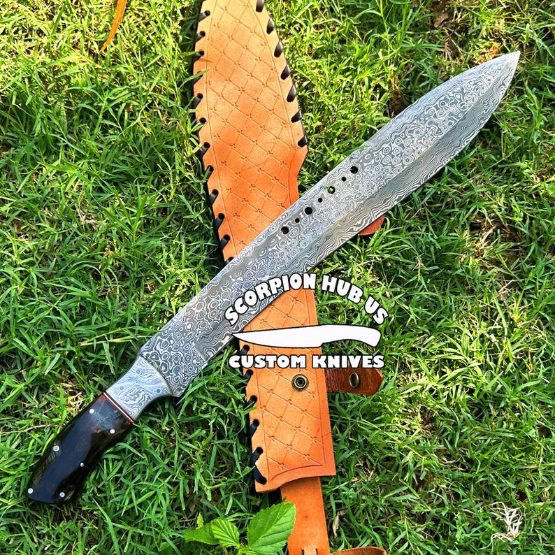 Custom Machete Knife Hunting Damascus Knife Full Tang Outdoor Camping ...