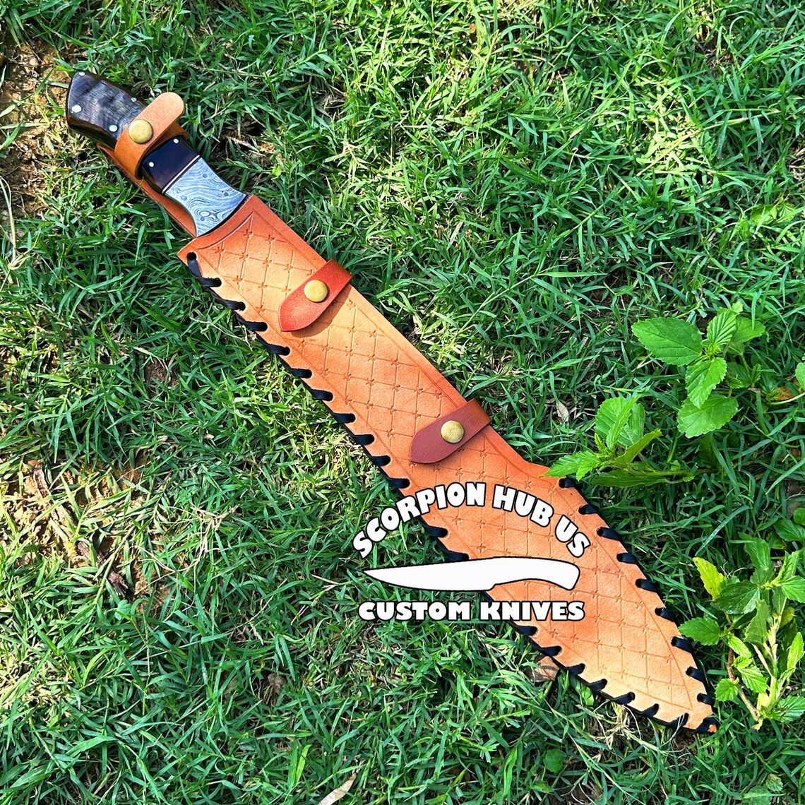 Custom Machete Knife Hunting Damascus Knife Full Tang Outdoor Camping ...
