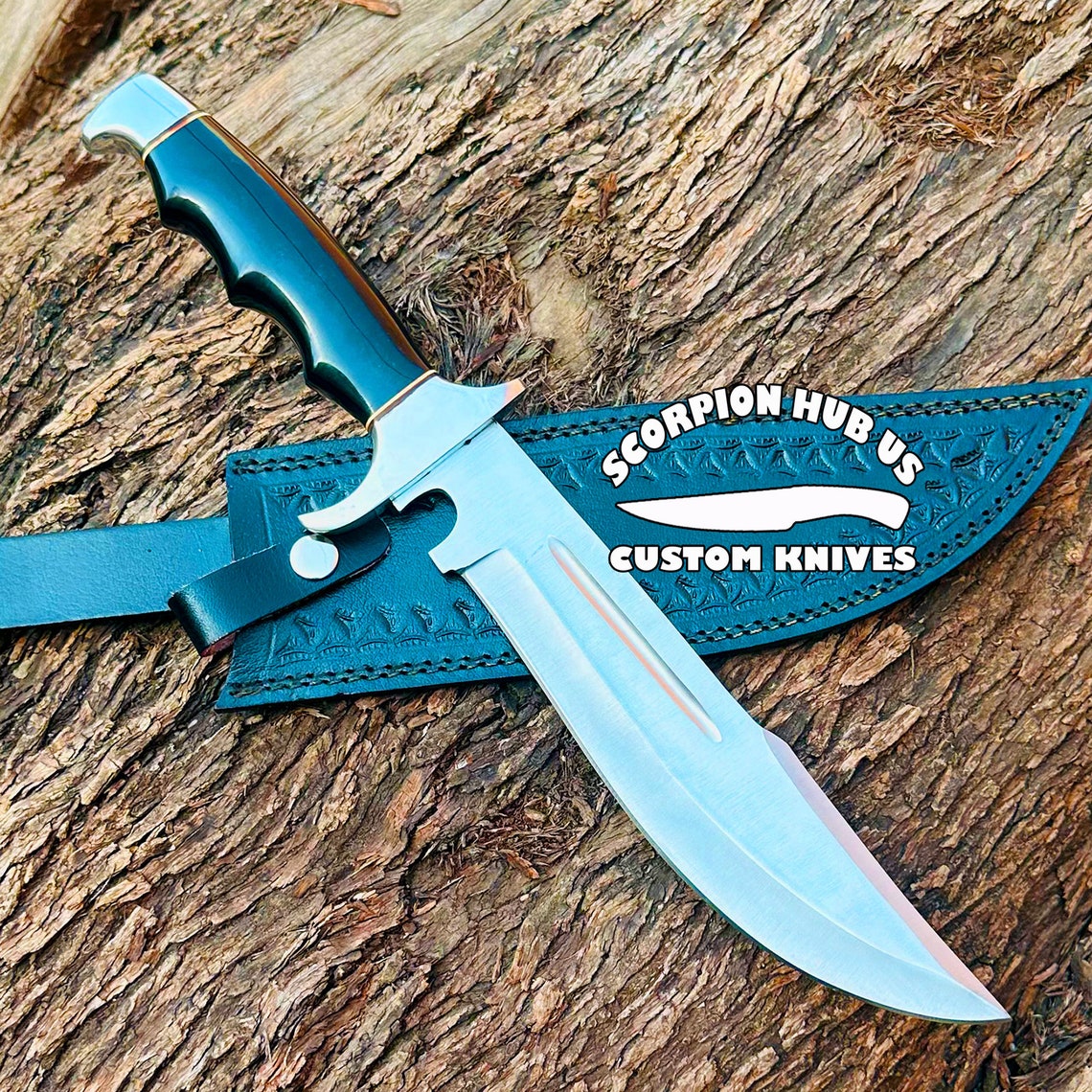 Custom Bowie Knife Handmade Hunting Knife Steel Blade Sharped Edge Bull ...