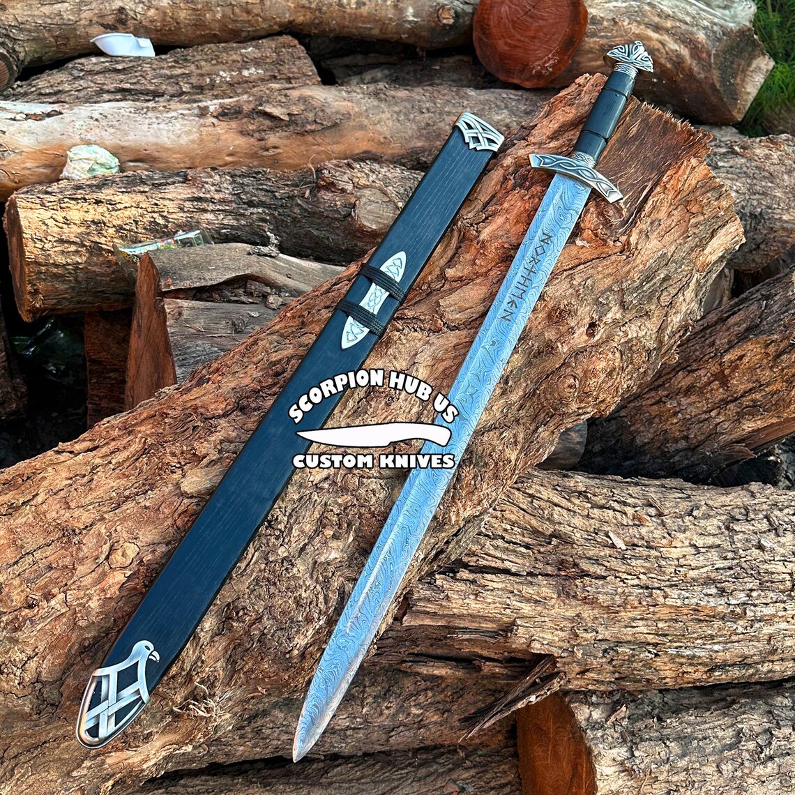 Custom Northmen Replica Sword Viking Sword Hand Forged Damascus Steel ...