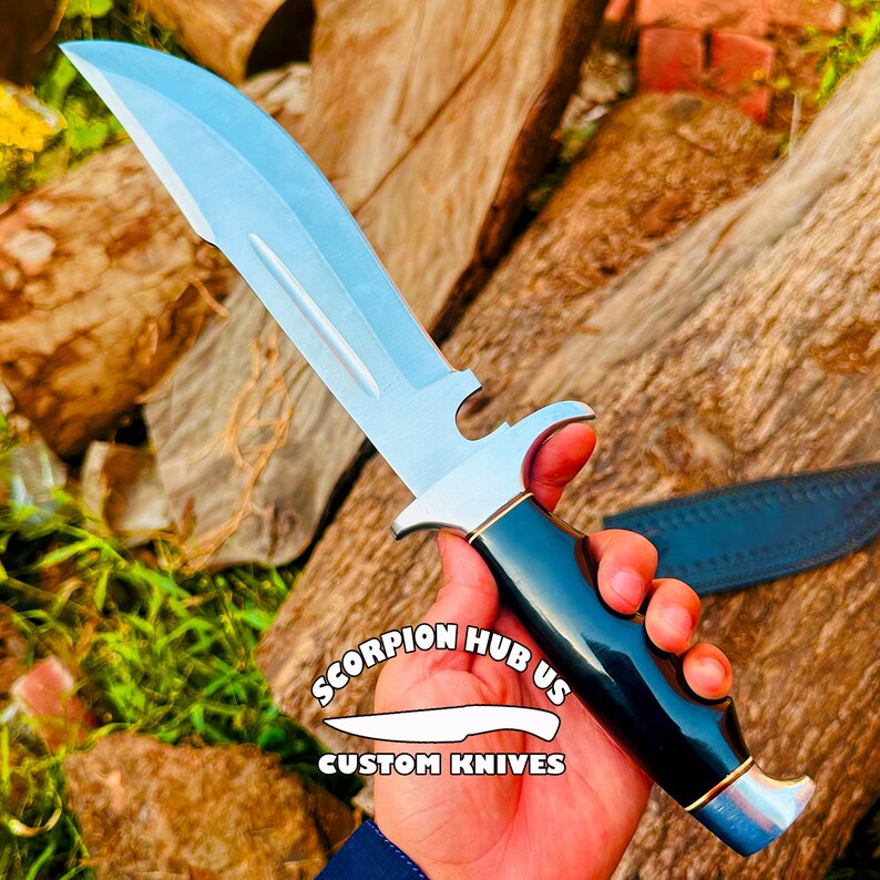 Custom Bowie Knife Handmade Hunting Knife Steel Blade Sharped Edge Bull ...