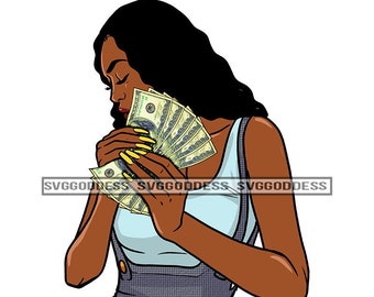 Pretty Woman Holding Big Money Stacks SVG Design Tongue Out 100 Dollar ...