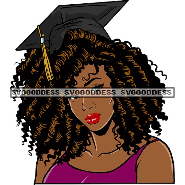 Afro Woman Graduation Cap Svg - Etsy
