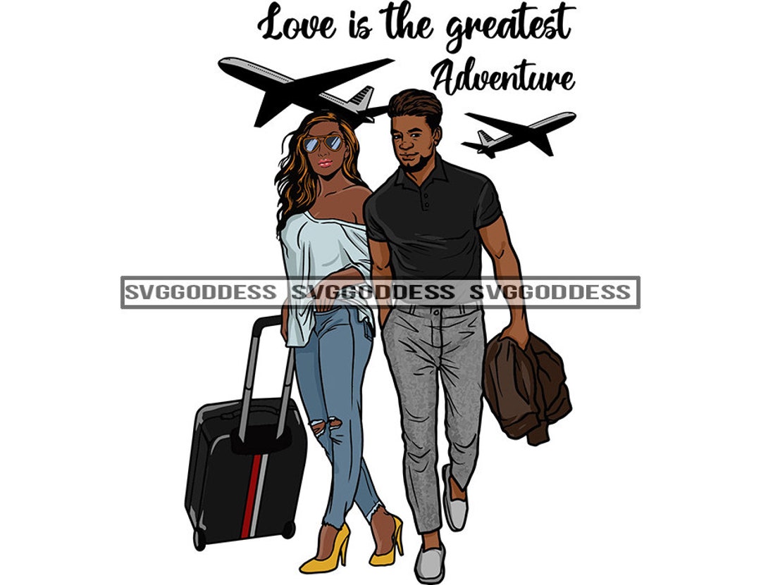 Romantic Couple Trip Adventure Traveling Together Airplane Having Fun ...