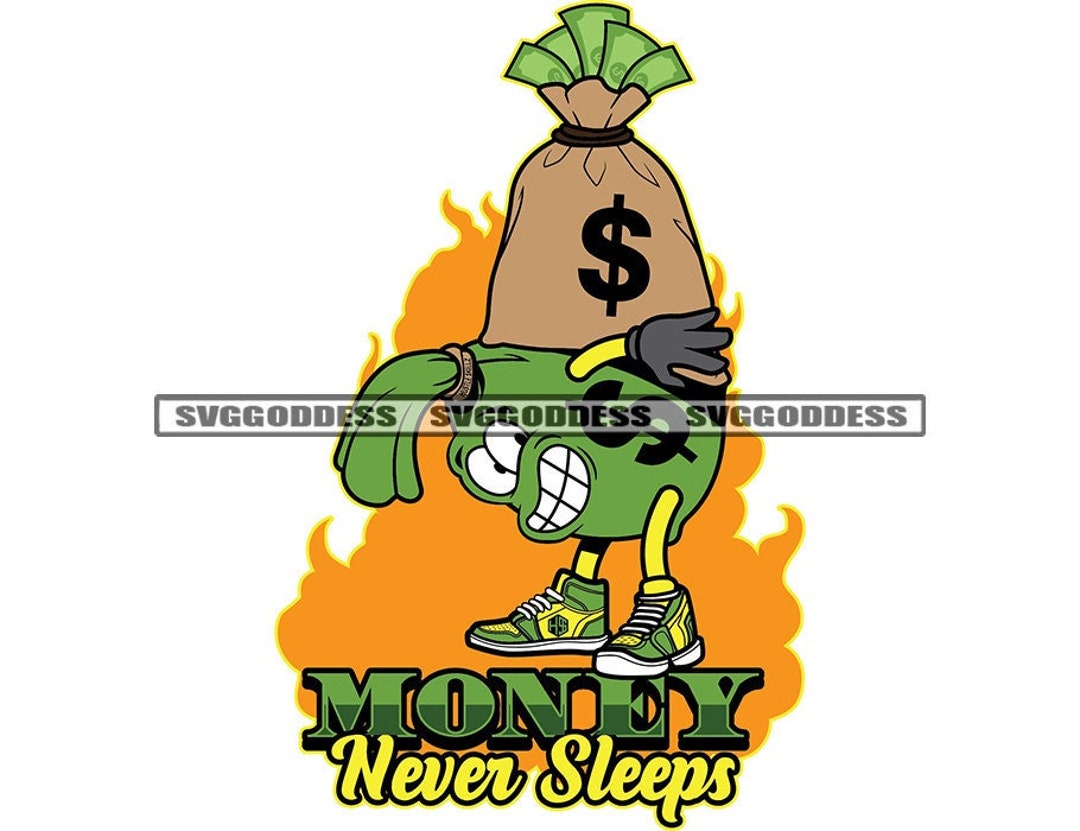Money Bag Cartoon Legs Teeth Mean Evil Face Dollars Lettering Legs ...