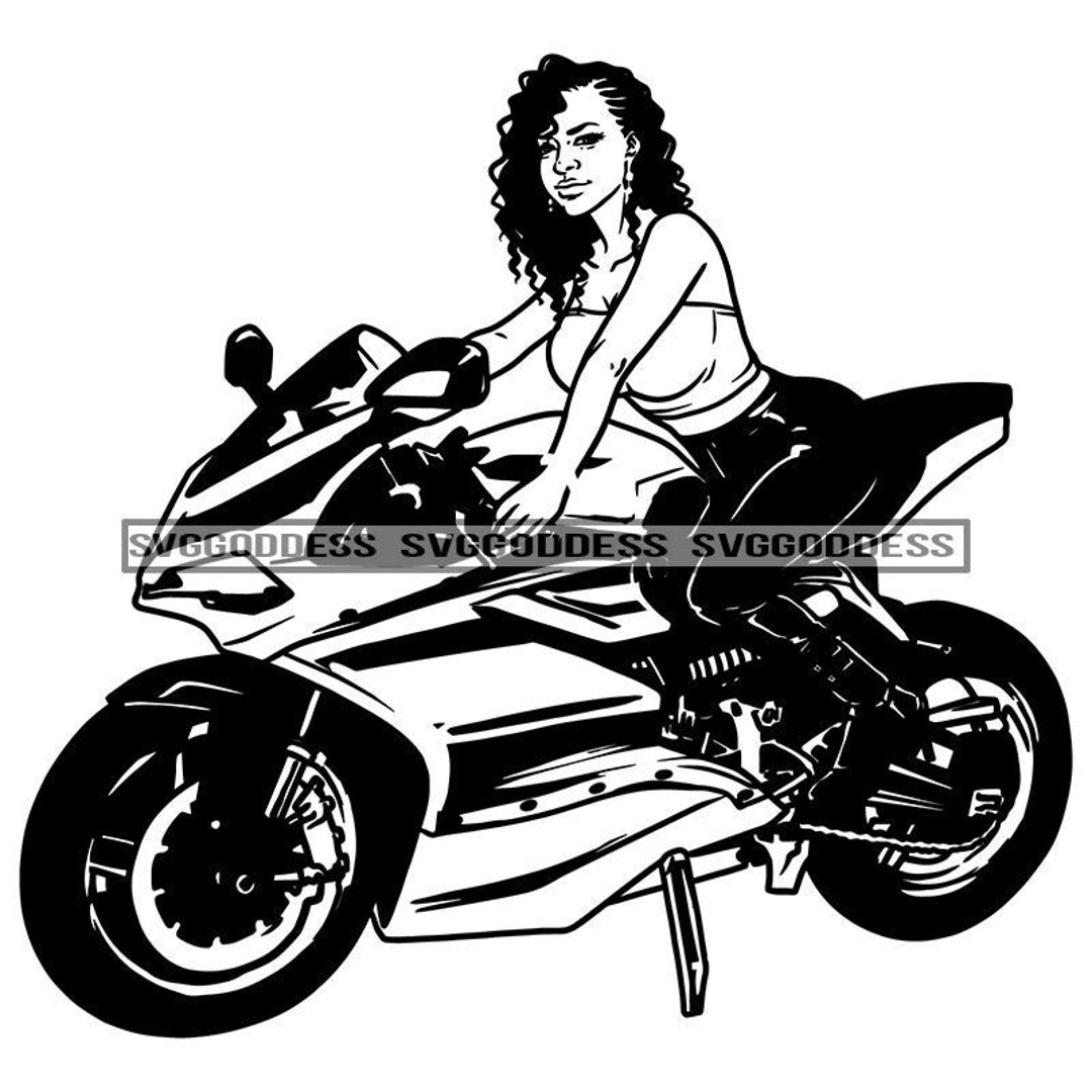 Afro Woman Sexy Diva Riding Bike Motorcycle Urban Girl Hipster Model ...