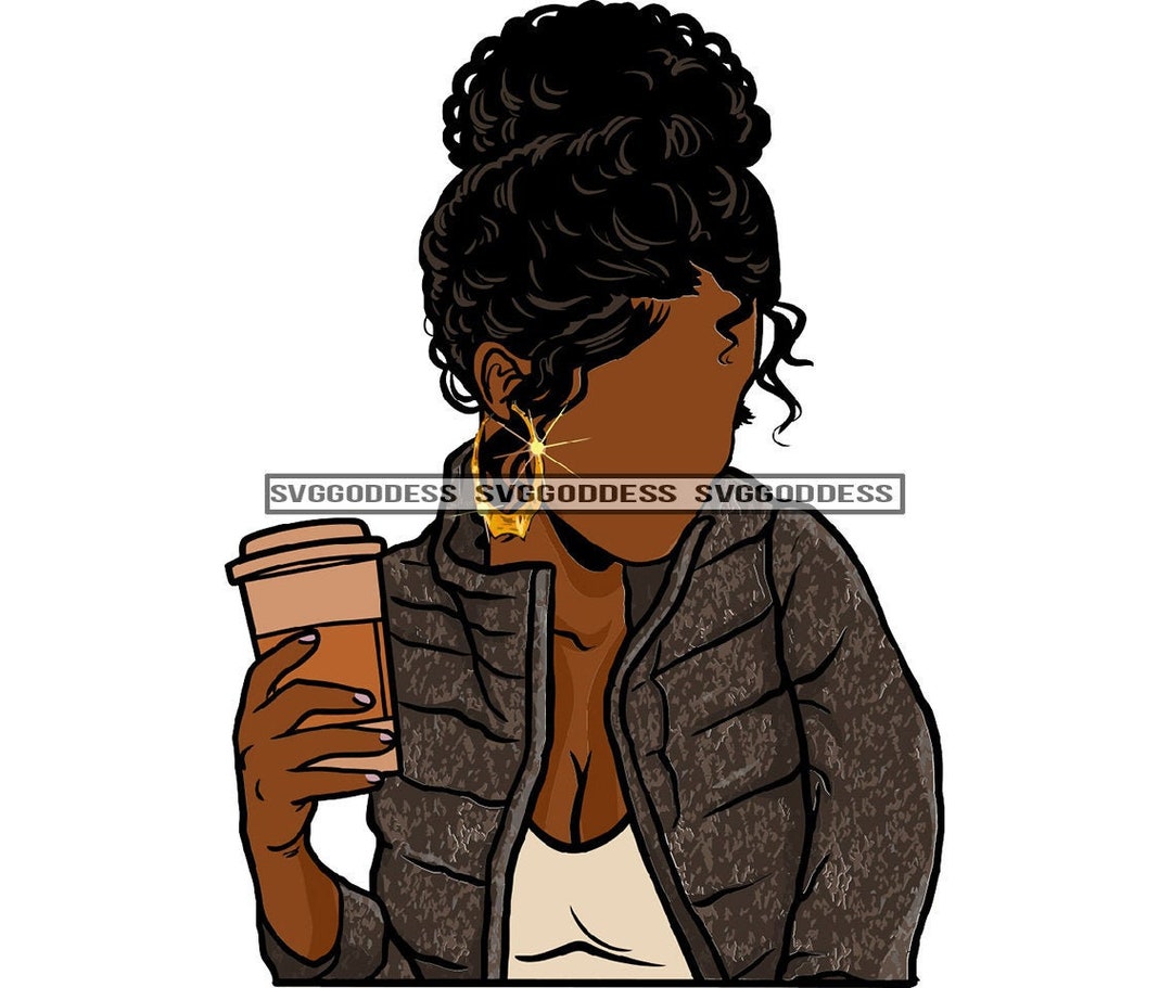 Afro Woman Faceless Portrait Holding Cup Ebony Bamboo Earrings Grey ...