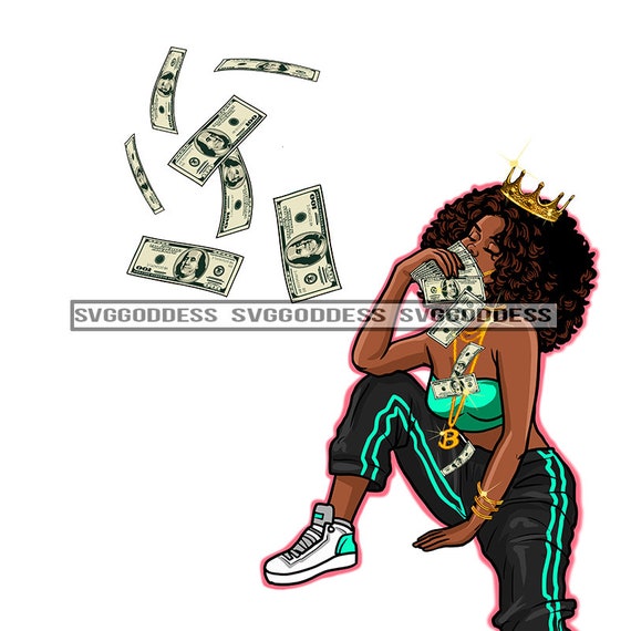 Afro Woman Surrounded by Flying Money Queen 100 Dollar Bill | Etsy