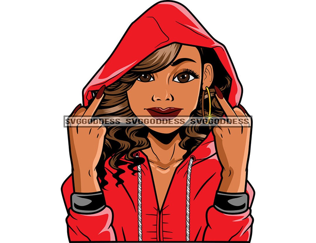 Afro Woman Face Ghetto Hand Gestures Attitude Red Hoodie Head Covering ...