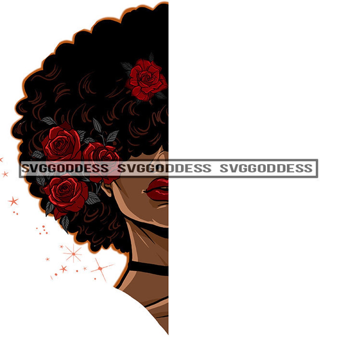 Afro Woman Half Face Goddess Melanin Afro Hairstyle African American ...