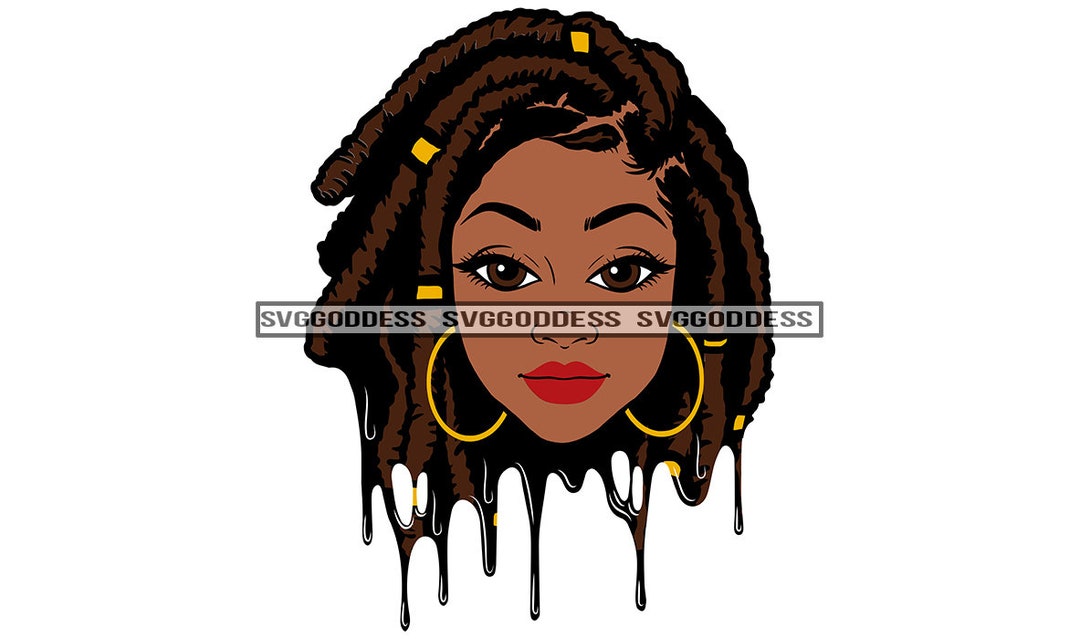 Afro Woman Dreadlocks Hairstyle Dripping Hoop Earrings Melanin Popping Black Girl Magic Svg