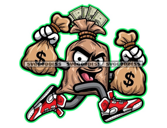 Money Bag Running Evil Crazy Face Gangster Dollar Stacks | Etsy
