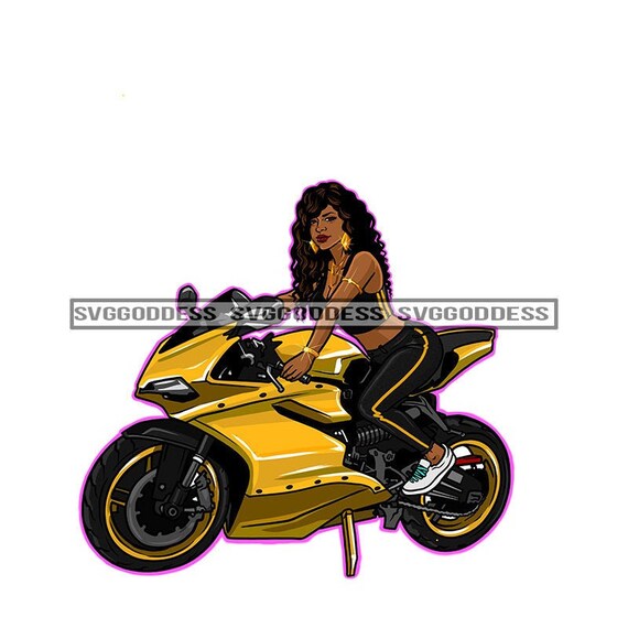 Afro Woman Sexy Diva Riding Bike Motorcycle Urban Girl Hipster | Etsy
