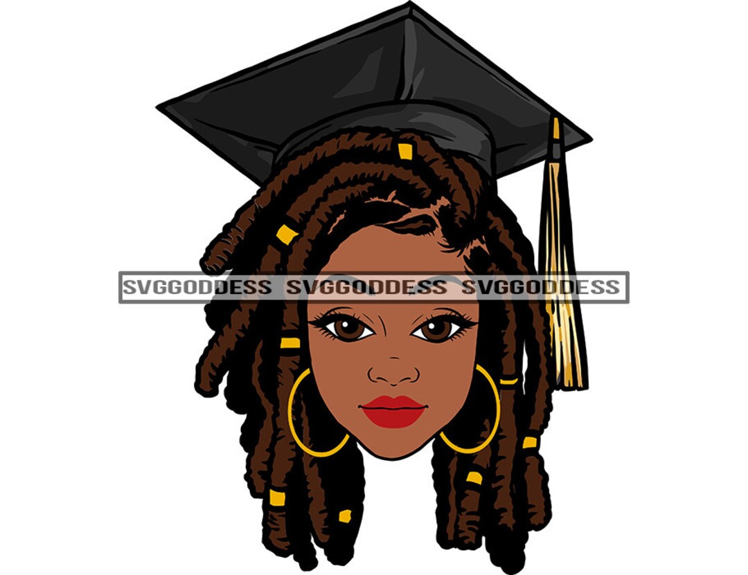 Afro Woman Graduate Portrait Wearing Grey Graduation Cap Earrings ...