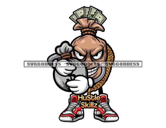 Money Bag Hugging Sack Mean Evil Face Gangster Dollar Cartoon - Etsy