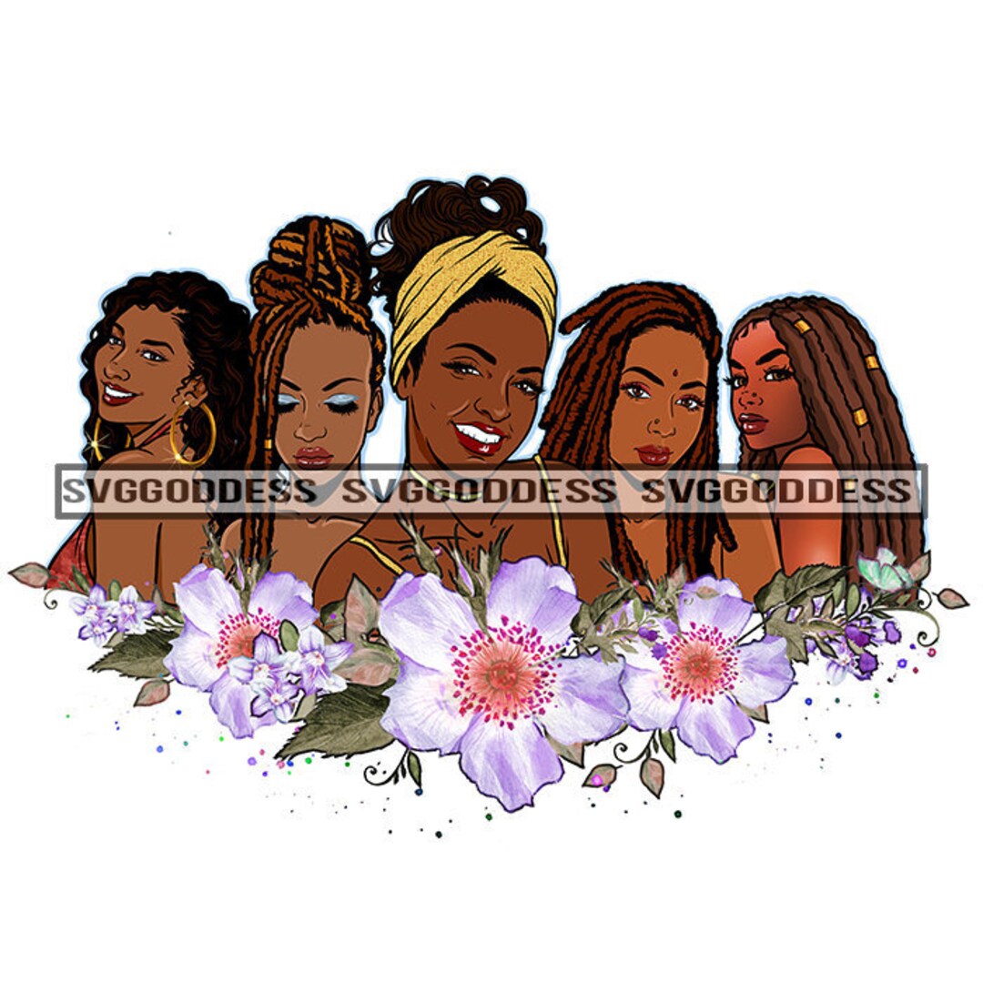 Afro Group of Black Women Flowers Decoration Friends Melanin Nubian ...