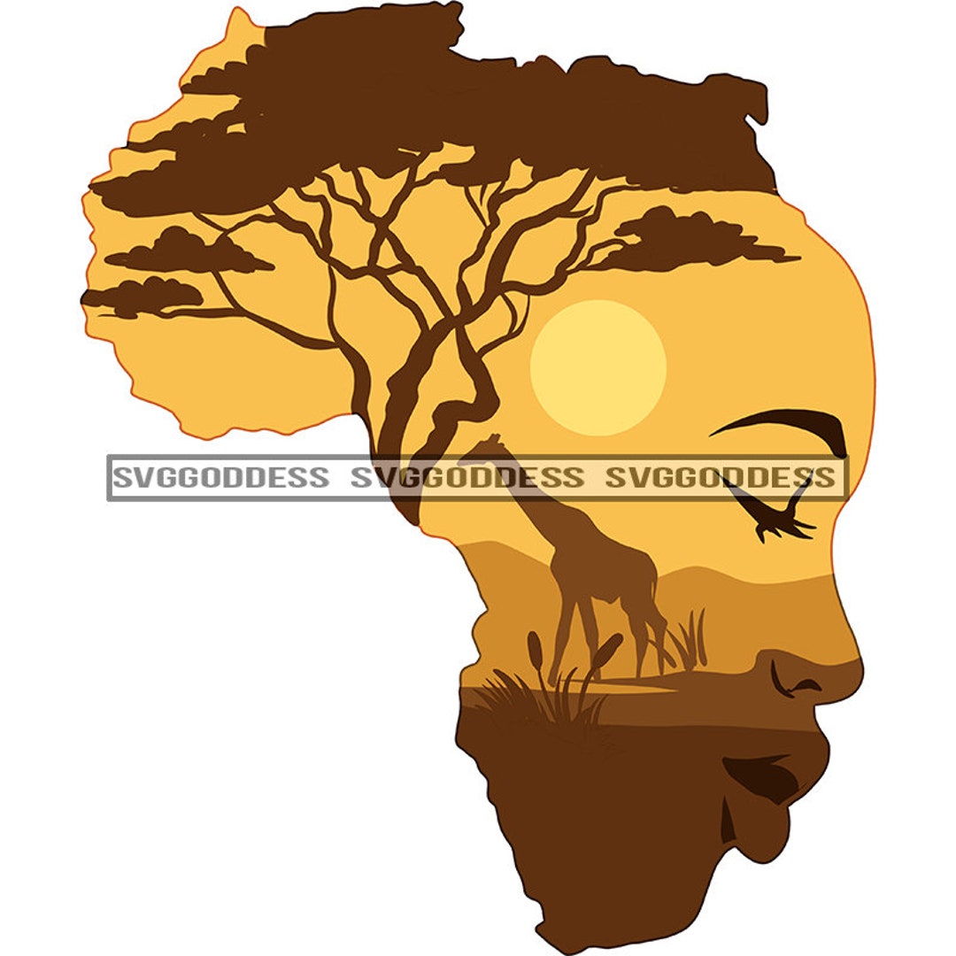 Afro Woman Side View Profile Melanin African Safari Head Map - Etsy
