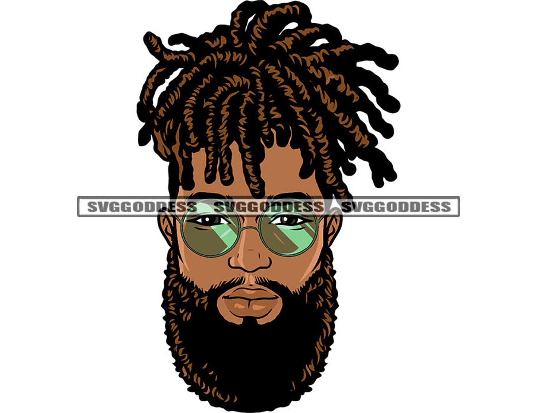 Bearded Black Man Locs Dreadlocks Hairstyle Mustache Glasses African ...