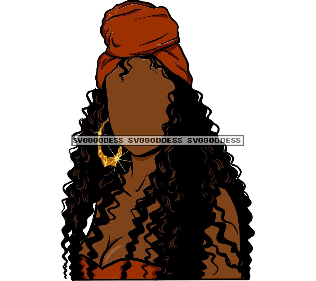 Afro Woman Faceless Portrait Ebony Melanin Hoop Earrings Orange Top ...