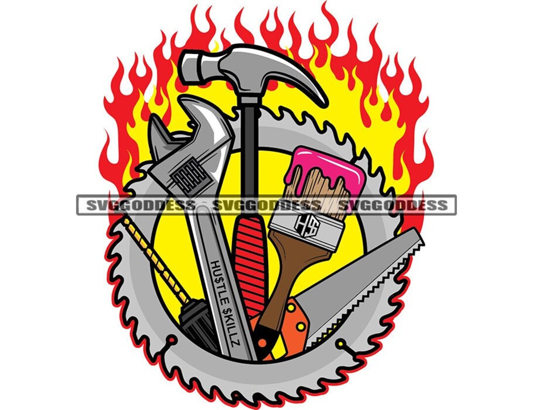 Handyman Tool Orange Flame Kit Set Wrenches Logo Mechanic Toolbox ...