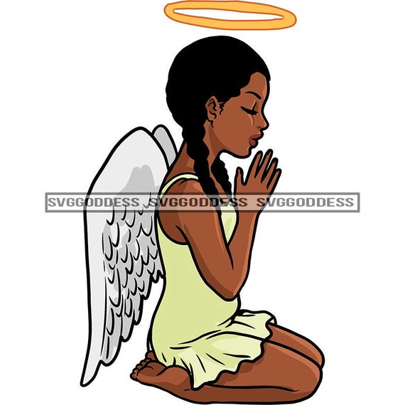 Praying Angel Silhouette With Halo Clipart