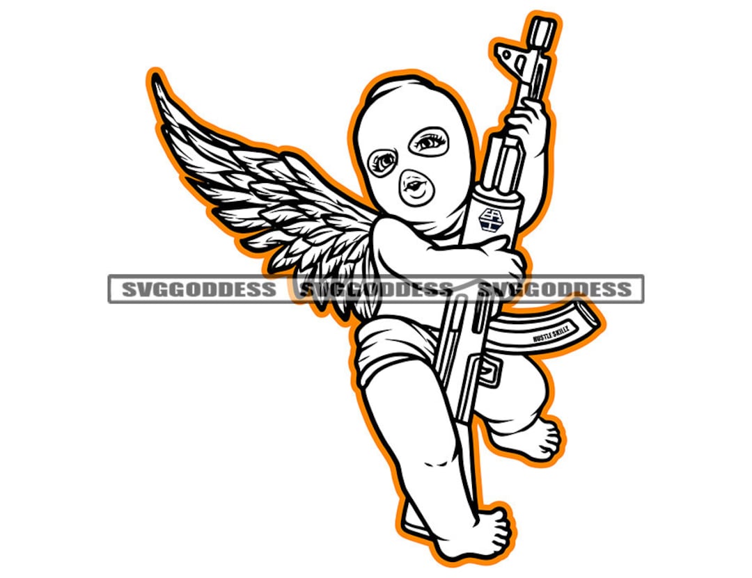 Gangster Baby Angel Boy Wearing Ski Mask Burglar Holding Riffle Wings ...