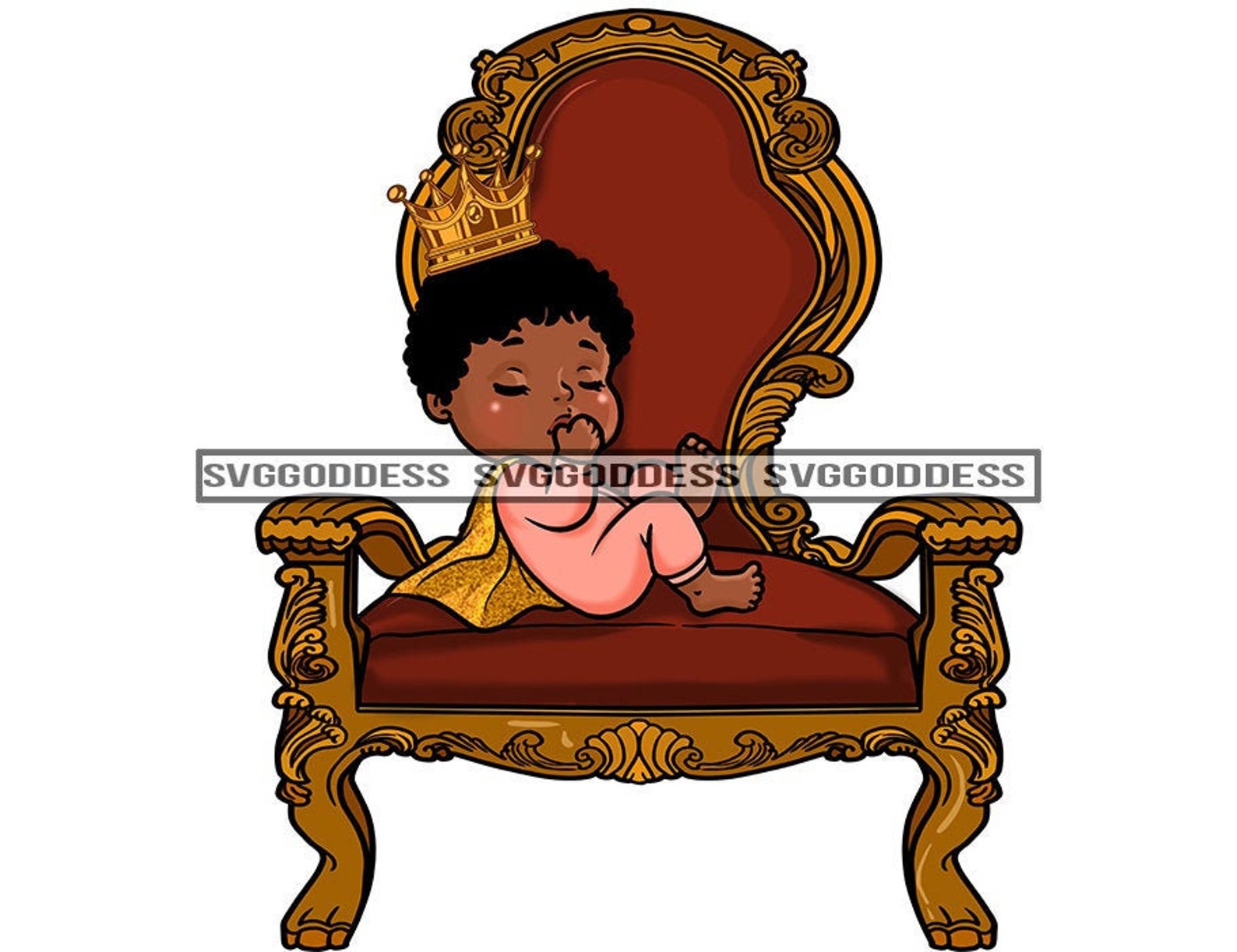 Afro Baby Girl Princess Sleeping on Throne Pink Onesie Gold - Etsy