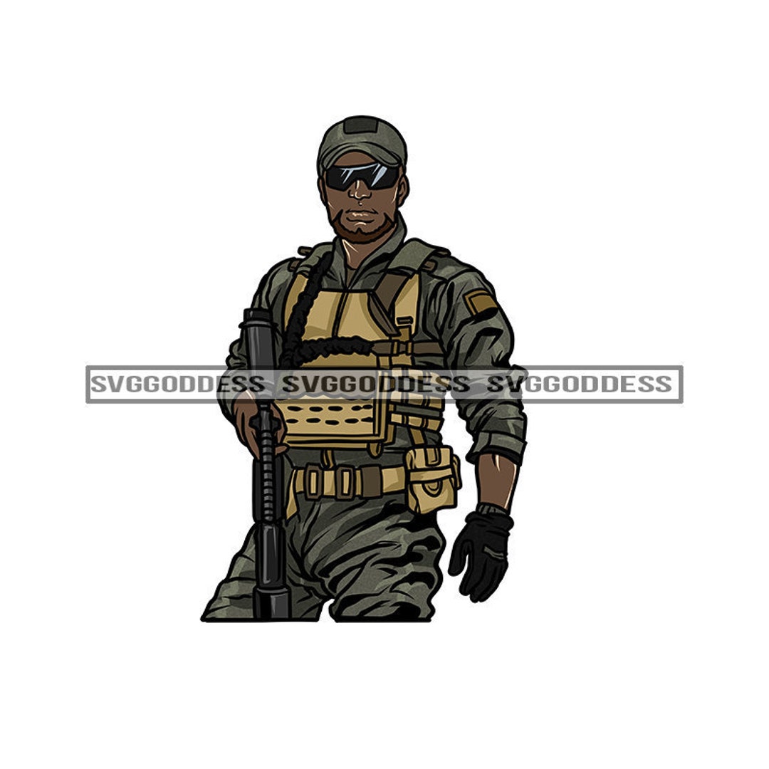 Afro Black Man Military Camouflage Guns Soldier Army Force Warrior ...