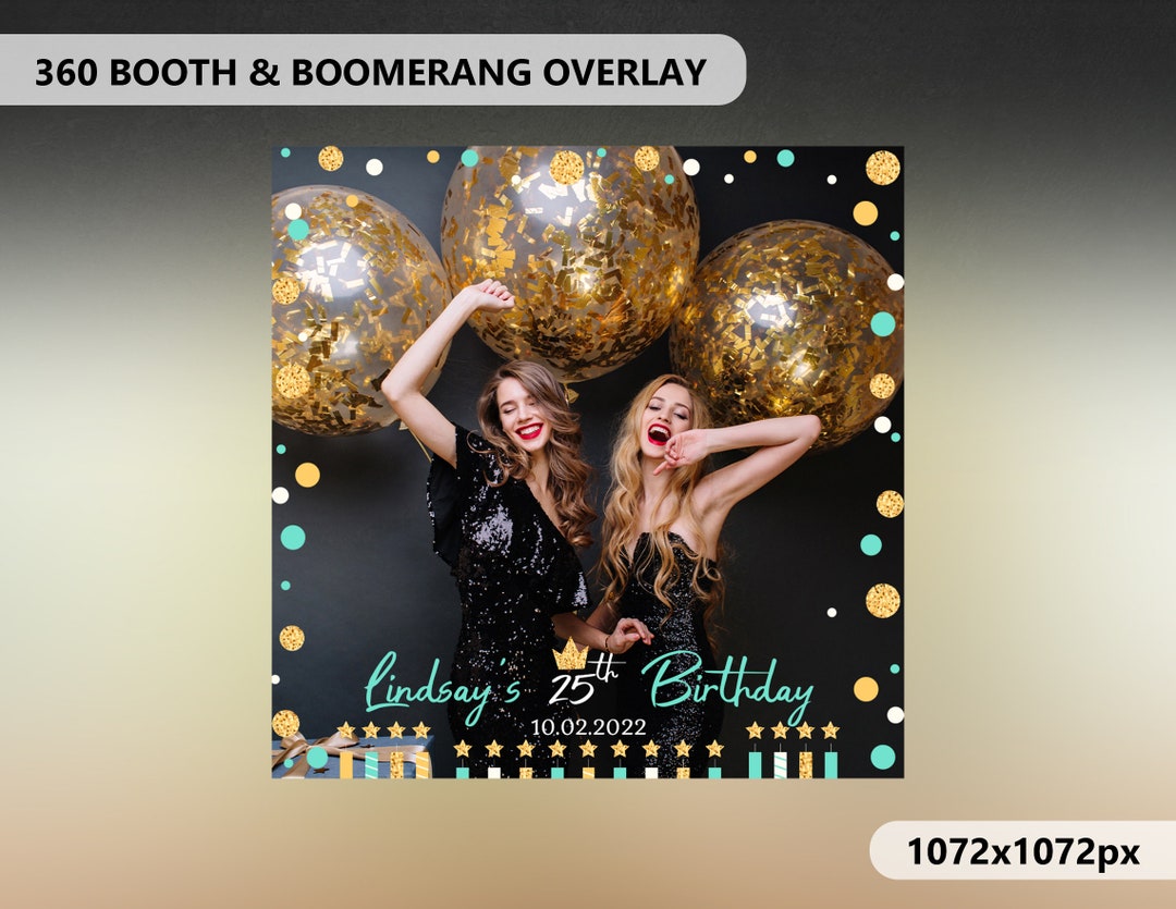360 Booth Photo Template, Birthday 360 Booth Overlay, Gold 360 Overlay ...