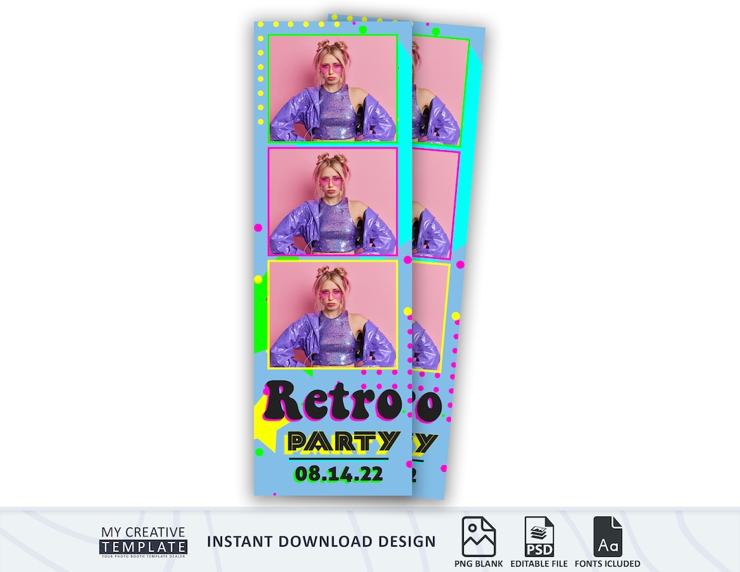Retro Photo Booth Template, 90's Photo Booth Template, Photo Booth ...