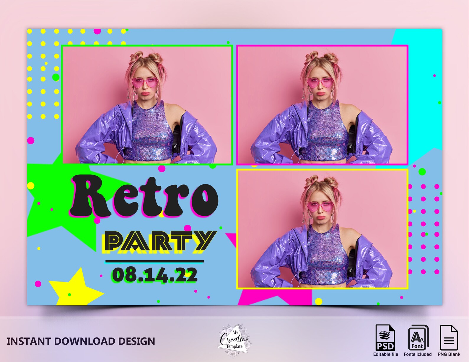 Retro Photo Booth Template 90's Photo Booth Template - Etsy